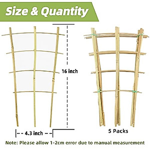 5 Pack 16" Bamboo Trellis for Climbing Plants-Natural Garden Ladder Trellis, Fan -Shaped Support Trellis for Potted Plant Decor in Door