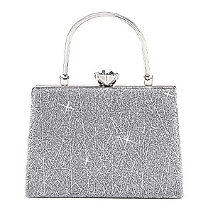 CHIC DIARY Crystal Clutch Purse for Women Top Handle Rhinestones Evening Bag for Party Prom Crossbody Shoulder Handbag (Silver)