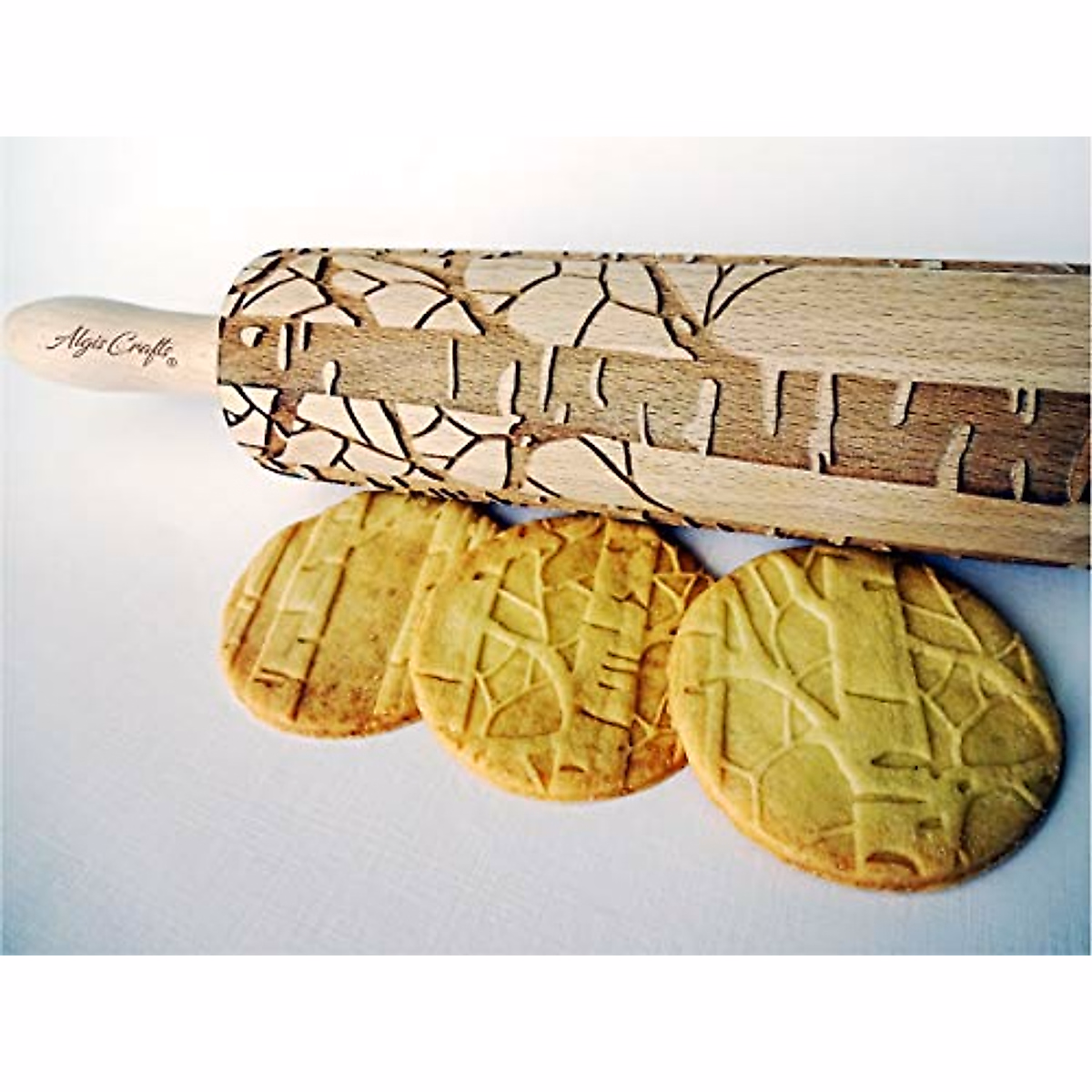 BIRCH embossing rolling pin engraved wooden embossed dough roller for embossed cookies or clay by Algis Crafts