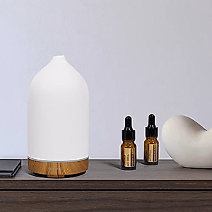 Gooamp 100ML Ceramic Diffuser,Aromatherapy Diffuser,Essential Oil Diffuser with 7 Color Lights Auto Shut Off for Home Office Room,Wood Grain Base (0.5/1/2/ON hrs Working time)