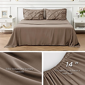 Bedsure Brown Comforter Set Queen - Bed in a Bag Queen 7 Pieces, Pintuck Beddding Sets Brown Bed Set with Comforter, Sheets, Pillowcases & Shams