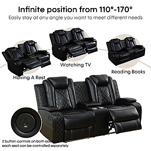 Caberryne Leather Recliner Sofa Set with LED Lights,Power Reclining Sofa and Loveseat Set with USB Port/Wireless Charger/Cup Holder for Living Room/House/Home Theater(2 Piece Set,Black)