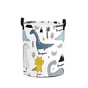 Personalized Dinosaur Laundry Hamper - Round Canvas Laundry Hamper Collapsible For Toy Storage Basket - For Boys Girls Toys Room, Bedroom, Nursery, Home