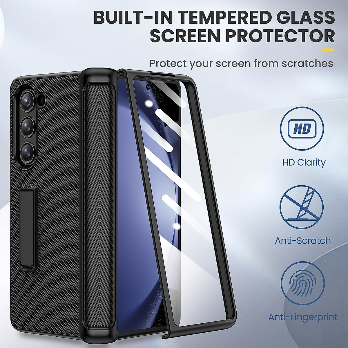 Ruky for Galaxy Z Fold 5 Case, with Magnetic Kickstand and Hinge Protection, Full Body Case Built-in Screen Protector, PU Leather Phone Case for Samsung Galaxy Z Fold 5, Carbon Fiber