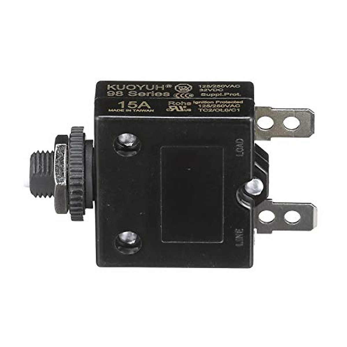 SEACHOICE 13131 Push Button Circuit Breaker 15A, Black