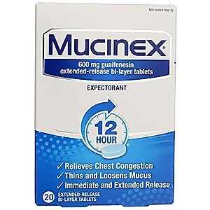 Mucinex 12-Hour Chest Congestion Expectorant Tablets, 20 Count (Pack of 2)