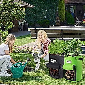 Potato Grow Bags with Flap, 4 Pack 10 Gallon Planter Bags with Harvest Window and Durable Handles, Garden Non-Woven Fabric Grow Bags for Potato Tomato and Vegetables