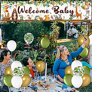 Woodland Baby Shower Decoration Gender Neutral Forest Decor Woodland Animal Baby Shower Party Supplies, Welcome Baby Banner Forest Creature Backdrop, Latex Confetti Balloon for Gender Reveal