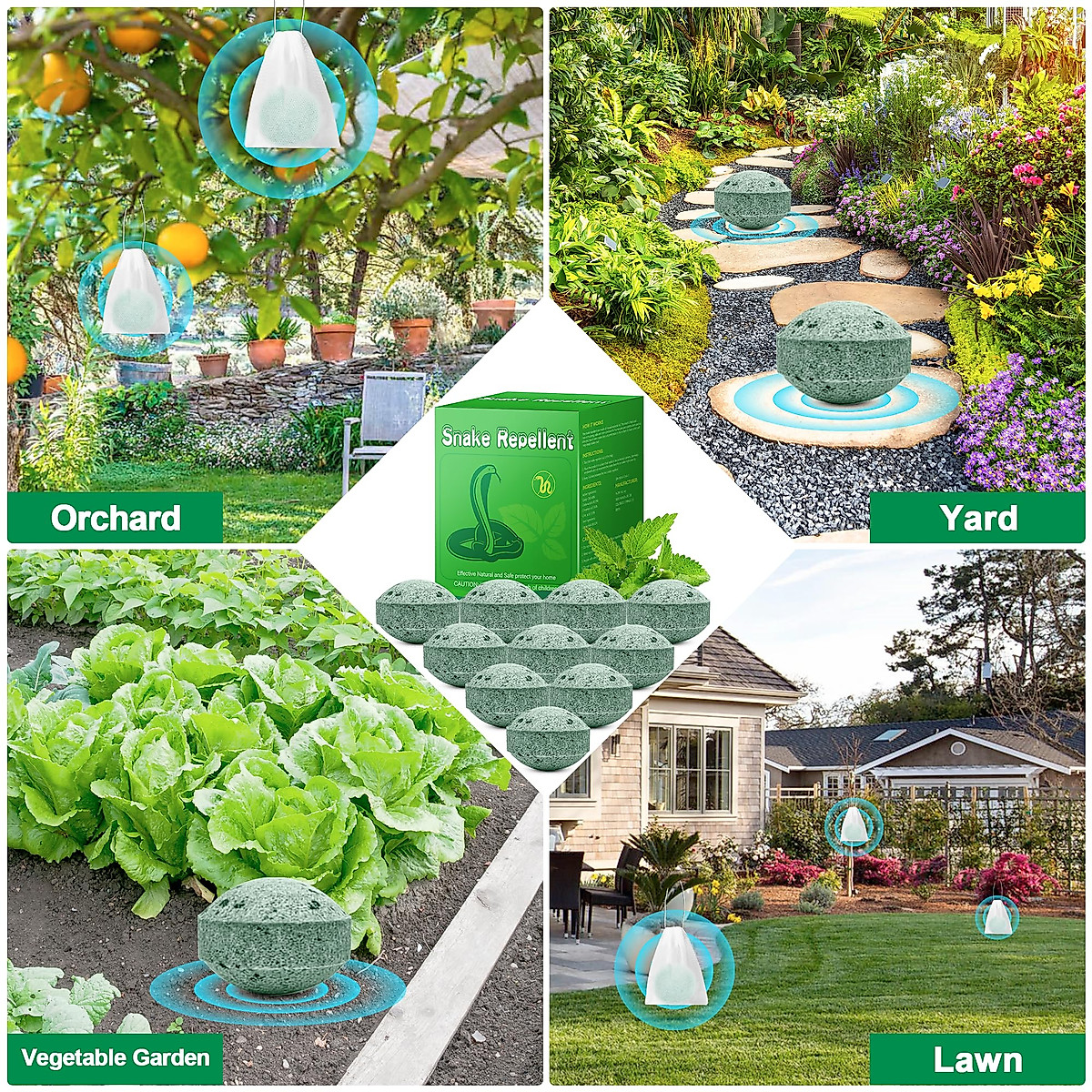 Generic Snake Repellent for Yard - 24pack Natural Snake away Ball for Garden, Patio, Camping, Fishing, Dark Green