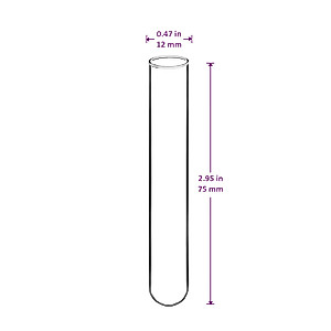 BorinGlass Glass Test Tubes, Sturdy Round Bottom Clear Test Lab Tubes (100, 12x75 mm)