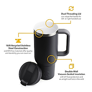 RTIC 30 oz Road Trip Tumbler Double-Walled Insulated Stainless Steel Portable Travel Coffee Mug Cup with Lid, Handle and Straw, Black