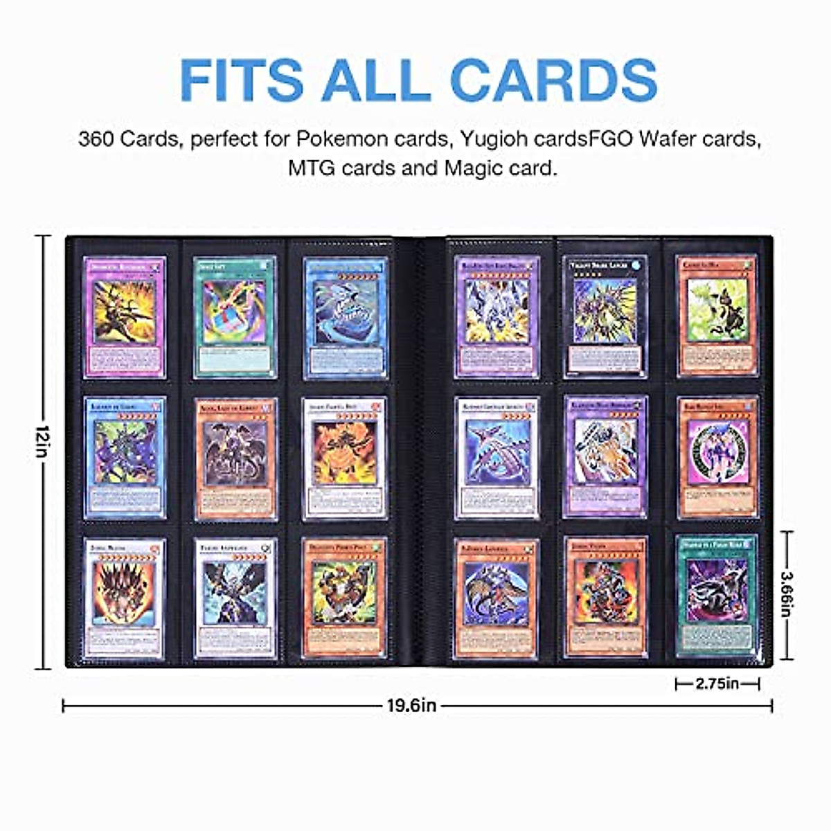 LIUDU Card Binder 9-Pocket,360 Pockets Game Cards with 20 Sleeves,Trading Card Collection Zipper Binder Holder for Kids Gifts (Black 360Pockets)