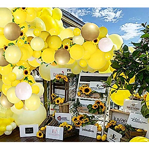 Yellow Sunflower Balloons Garland Arch Kit - 80pcs Yellow Gold White Balloons and Sunflower Vines for Sunflower Bee Theme Birthday Baby Shower Wedding Decorations
