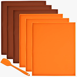 6PCS Silicone Dehydrator Sheets with Edg Non Stick Fruit Leather Trays for Dehydrator Reusable Silicone Dehydrator Tray Liners with Silicone Scraper for Food Vegetables Meat Liqui