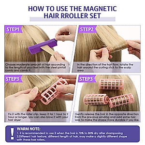 24 Pieces Hair Roller, Small Size Plastic Hair Rollers Hair Curlers with Steel Pintail Comb for Short Hair Long Hair Hairdressing Styling Tools (0.79 x 2.67 Inch, Purple)