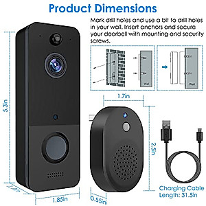 iMounTEK Video Doorbells Wireless Smart Wi-Fi Video Doorbell Security Phone Door Ring Intercom Camera 2-Way Audio Night Vision, Security Door Ring, Motion Detection, IP65 Waterproof Battery Operated