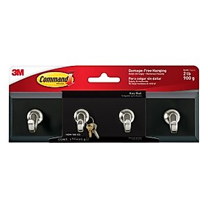 Command Key Rail, Holds up to 2 lb, 8-inch Rail with 4 Key Hooks and 6 Command Strips, Slate, Removable Key Hooks for Entryway or Hallway, Hang Keys, Hats, Dog Leashes, and Accessories
