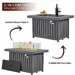 43'' Propane Fire Pit Table, 50,000 BTU Gas Fire Pit , CSA Certified Outdoor Patio Fire Table with Glass Wind Guard, Fire Glass and Lid, Safe for Garden Deck Patio Backyard (Grey)