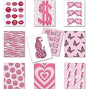 PHOPAGO 10 Pieces Preppy Room Decor | Preppy Posters Aesthetics Hot Pink White Wall Art for Teen Girls Bedroom Pink Fashion Posters for Teens College Dormitory Wall Decor | 8x10 Inches Unframed