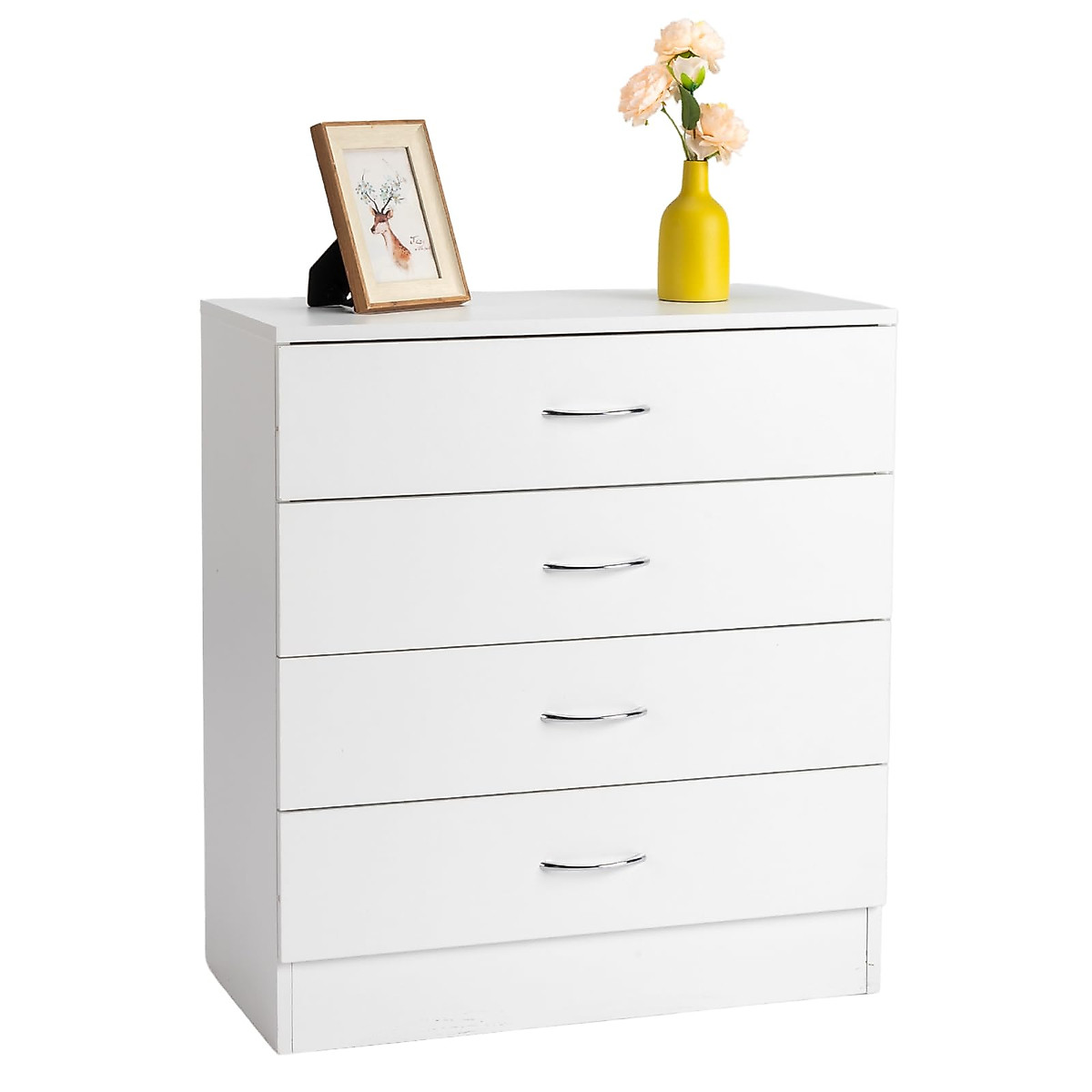 Karl home White 4 Drawer Dresser for Bedroom, Modern Nightstand Storage Chest of Drawer, Wooden Side Table End Table, Living Room, Reception Room