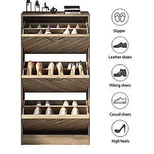 Hitow Shoe Storage Cabinet, Narrow Shoe Cabinet with 3 Drawers & Shutter Doors, Small Space Entryway Freestanding Shoe Rack with Adjustable Shelf, Natrual (22.4" W x 9.4" D x 42.3" H)