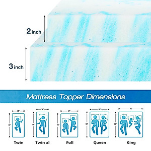 BAOMKONG 3 Inch Gel Memory Foam Mattress Topper Full Size Cooling Mattress Thick Pad Swirl Infused Bed Topper Ventilated Breathable, Sky Blue
