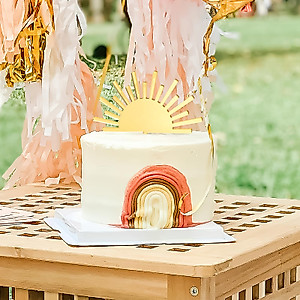 Huray Rayho Sun Acrylic Cake Topper Boho Theme Mirror Cake Topper for Photo Booth Props You Are My Sunshine Birthday Party Supplies First Trip Around the Sun Party Decoration