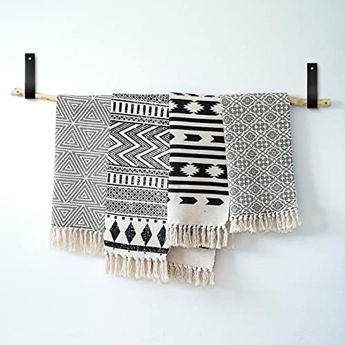 Yookeer 8 Pcs Artificial Leather Wall Hooks 1 x 4.7 Inches Wall Hanging Strap Wall Mounted Loop for Hanging Leather Strap Hangers for Bathroom Kitchen Bedroom Towel Holder Supplies (Black)