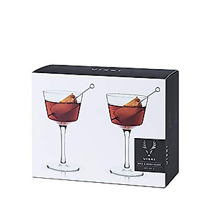 Viski Nick and Nora Glasses, Stemmed Drinkware, Premium Crystal Cocktail Glasses, Cocktail Coupe Glasses, Home and Bar Glass cups, Set of 2, 6oz