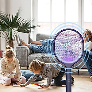VANELC Fly Swatter Electric Zapper Racket, Upgrade 2023 Rechargeable Bug Zapper Racket, Portable 2-in-1 Mosquito Killer Trap with 3 Layer Safety Mesh for Home, Bedroom, Patio - Use 3000V Grid, Blue