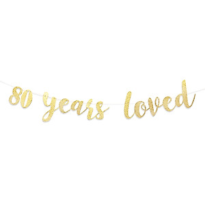 Gold Glitter 80 Years Loved Banner - Happy 80th Birthday Banner，80th Birthday Party Photo Decoration Props，suitable for Background Banners on 80-year-old Male and Female Birthday Party，80th Wedding Anniversary Banner