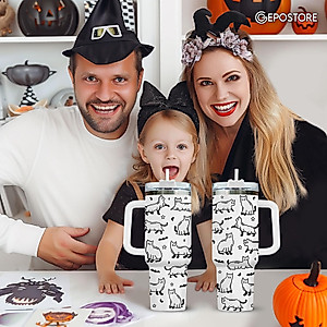 GEPOSTORE Christmas Gifts for Women Men Boys Girls, Spooky Boo Cat Tumbler 40 Oz With Handle, Cute Ghost Kitty Stainless Steel Vacuum Insulated Cup, Funny Christmas Halloween Decorations Gifts