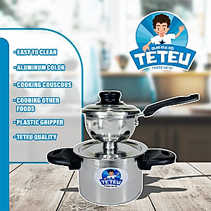 TETEU | Cuscuzeira Nordestino | Brazilian Couscous Pot Steamer Pot for Cooking, cuzcuzeira, couscous, Rice, Vegetables Durable Metal Pot with Handle, Small Portions | Aluminium Color - 12oz