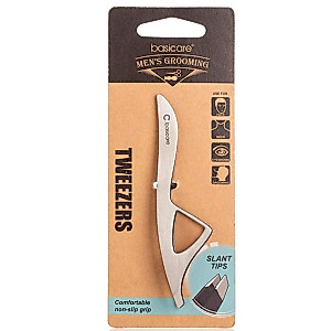 BASICARE Slant Tweezer-Non Slip design ideal for Men-Stainless Steel-Eyebrows Hair removal Precision - 3.9 inch