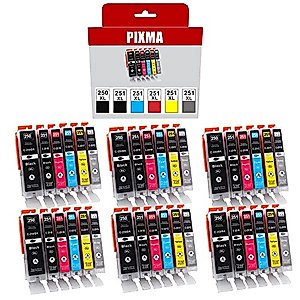 ColorInk Replacement for Canon 250XL 251XL Ink cartridges use with PIXMA iP7220 MG5420 MG6320 MX922 Printer(6PGBK,6BK,6C,6M,6Y,6GY,Total 36 Pack)_