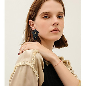 ANDPAI Unique Handmade Bohemian Large Matte Double Yellow Flower Dangle Drop Earrings White Metal floral Stud Earrings For Women Statement Wedding Holiday Jewelry Gifts (Black)