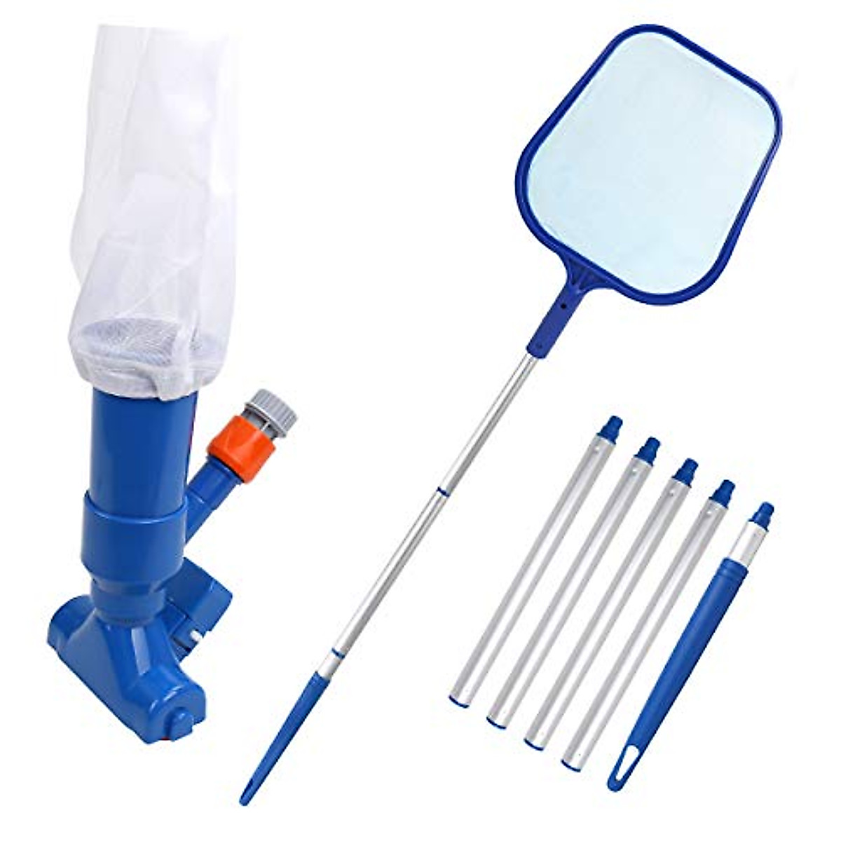 SubClap Portable Pool Vacuum - Spa Jet Vacuum Cleaner with Pole & Skimmer Net for Above Ground & Inground, Telescopic Pole Rake Leaf Skimmer Clean Swimming Pool Hot Tub with Net Bag (No Garden Hose)