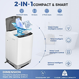 Nictemaw Portable Washing Machine, 15.6Lbs Capacity Full-Automatic Portable Washer, 2.1Cu.ft Washer and Dryer Combo with Drain Pump, 10 Wash Programs & 8 Water Levels for Apartment, Dorms, RV