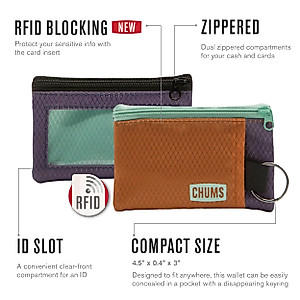 Chums Surfshorts Wallet - Lightweight Zippered Minimalist Wallet with Clear ID Window - Water Resistant with Key Ring (Black/Blue),One-size,18401127