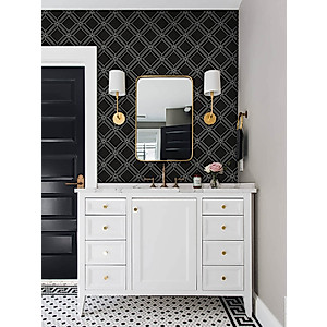 Heroad Black Wallpaper Peel and Stick Geometric Contact Paper Black and White Removable Wall Paper Modern Contact Paper for Cabinets and Drawers Waterproof Self-Adhesive Vinyl Roll 17.3” x 78.7”