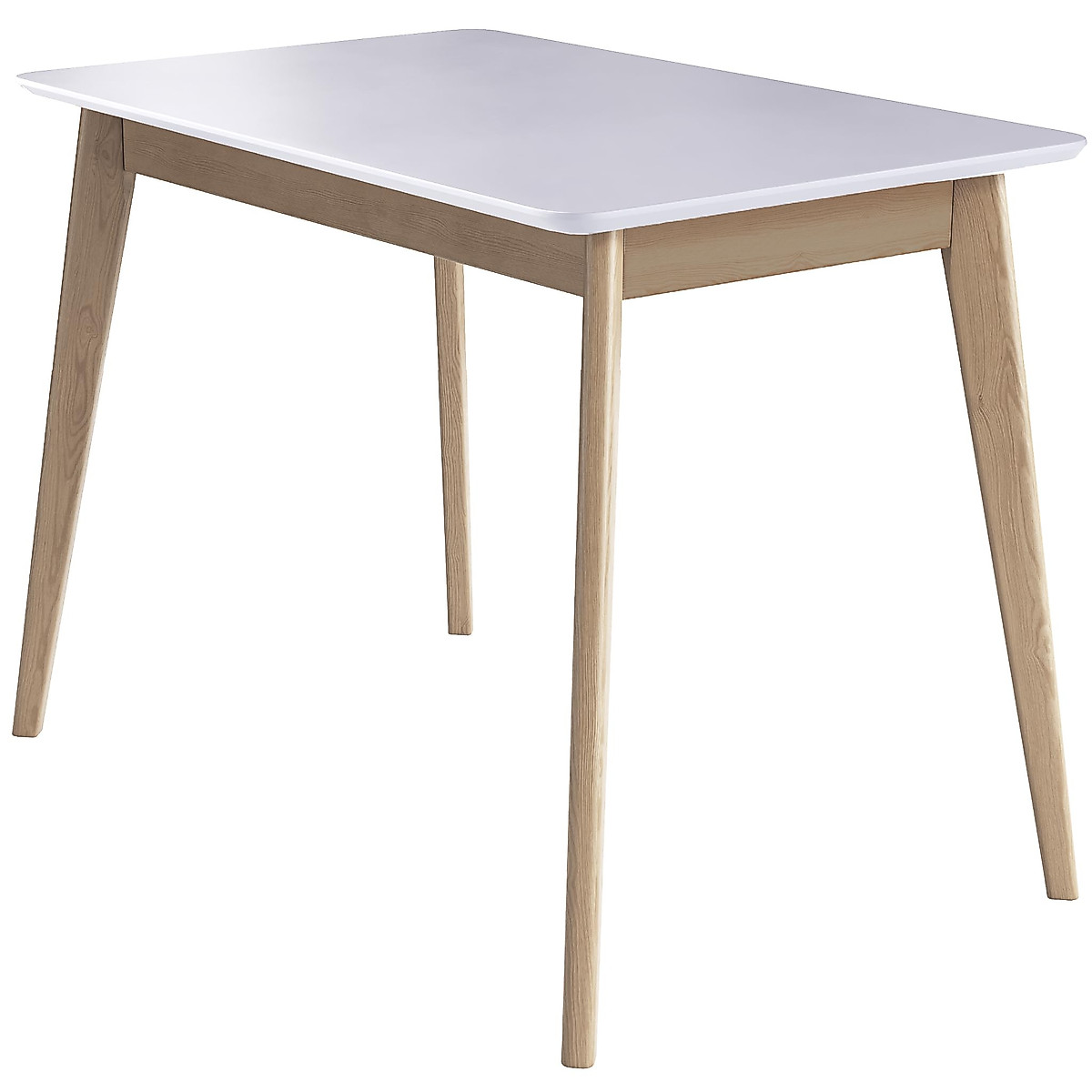 DAIVA CASA Pegasus Rectangular Dining Table - Birch Solid Wood Kitchen & Dining Room Furniture - Mid Century Modern Scandinavian Style – White Brown Kitchen Table for Small Space – 40х24 inch