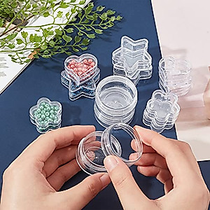 PH PandaHall 24pcs Plastic Containers 4 Style Clear Containers Heart Flower Round Star Beads Storage Containers 0.34 Fl Cosmetic Makeup Pot Jars for Clip Craft Jewelry Small Items Hardware
