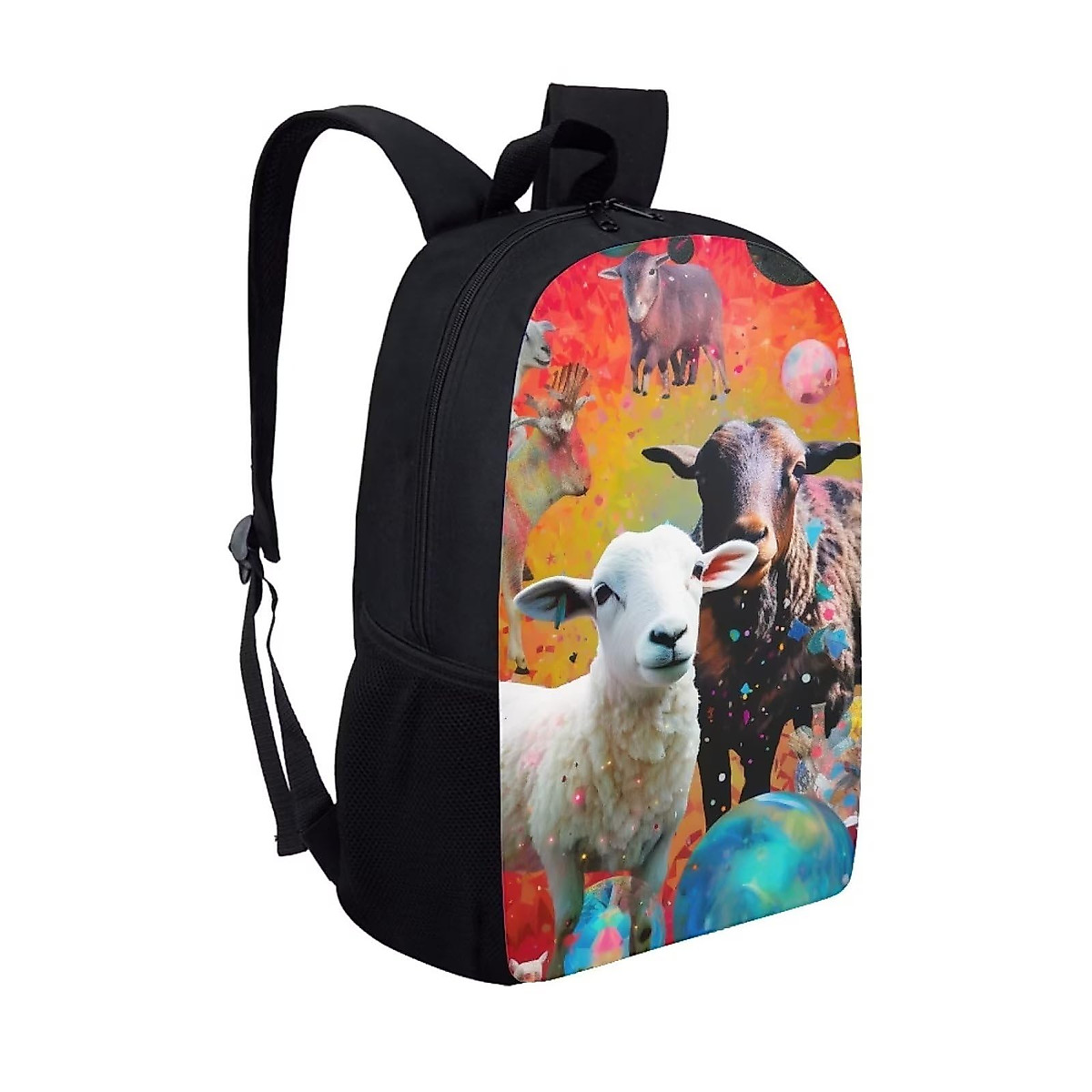 Black Kids Animal Sheep Backpack for Boys Girls Lightweight Comfy Padded Durable Elementary Cute School Backpack 17 Inch Novelty Student Child Personalized Bookbag