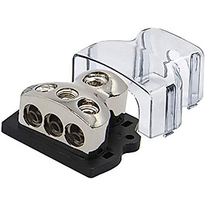 RKURCK 3 Way Power Distribution Block, 0/2/4 AWG Gauge in, 4/8/10 Gauge Out, Car Audio Stereo Amp Distribution Connecting Block for Audio Splitter (1x0GA+3x4GA) 2 Pack