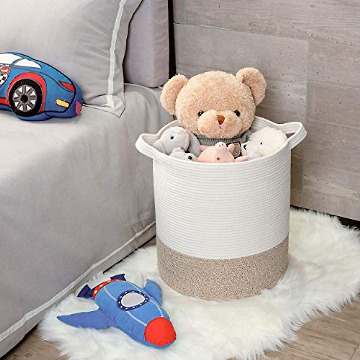 MINTWOOD Design Large 18 x 16 Inches Decorative Woven Cotton Rope Basket, Tall Laundry Basket Hamper, Blanket Basket for Living Room, Storage Baskets with Handles for Toys, Throws, Pillows and Towels