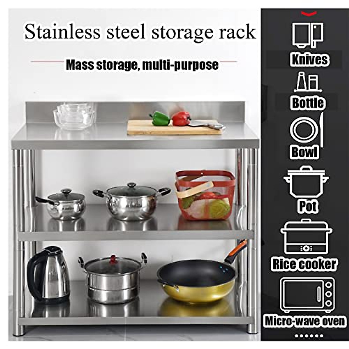 Stainless Steel Workbench, Kitchen Prep Table, Stainless Steal Table, Food Prep Stainless Steel Table, Commercial Heavy Duty Food Prep Worktable With, For Hotel, Home, Restaurant Kitchen ( Color : The