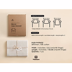 Vitalizart Beige Table Runner 14 x 72 Inches Long Slub Texture Cotton Linen Table Runner for Rustic Home Decorations Dining Room Wedding Decor Reception Bridal Shower Thanksgiving Christmas