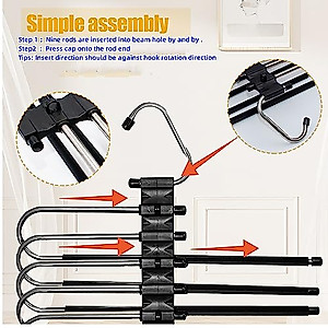 Trrcylp 2Pack Pants Hangers Space Saving, 9 Layer Collapsible Trousers Non Slip Stainless Steel Multifunctional Rack Closet Organizer for Slack Scarf Jeans Black