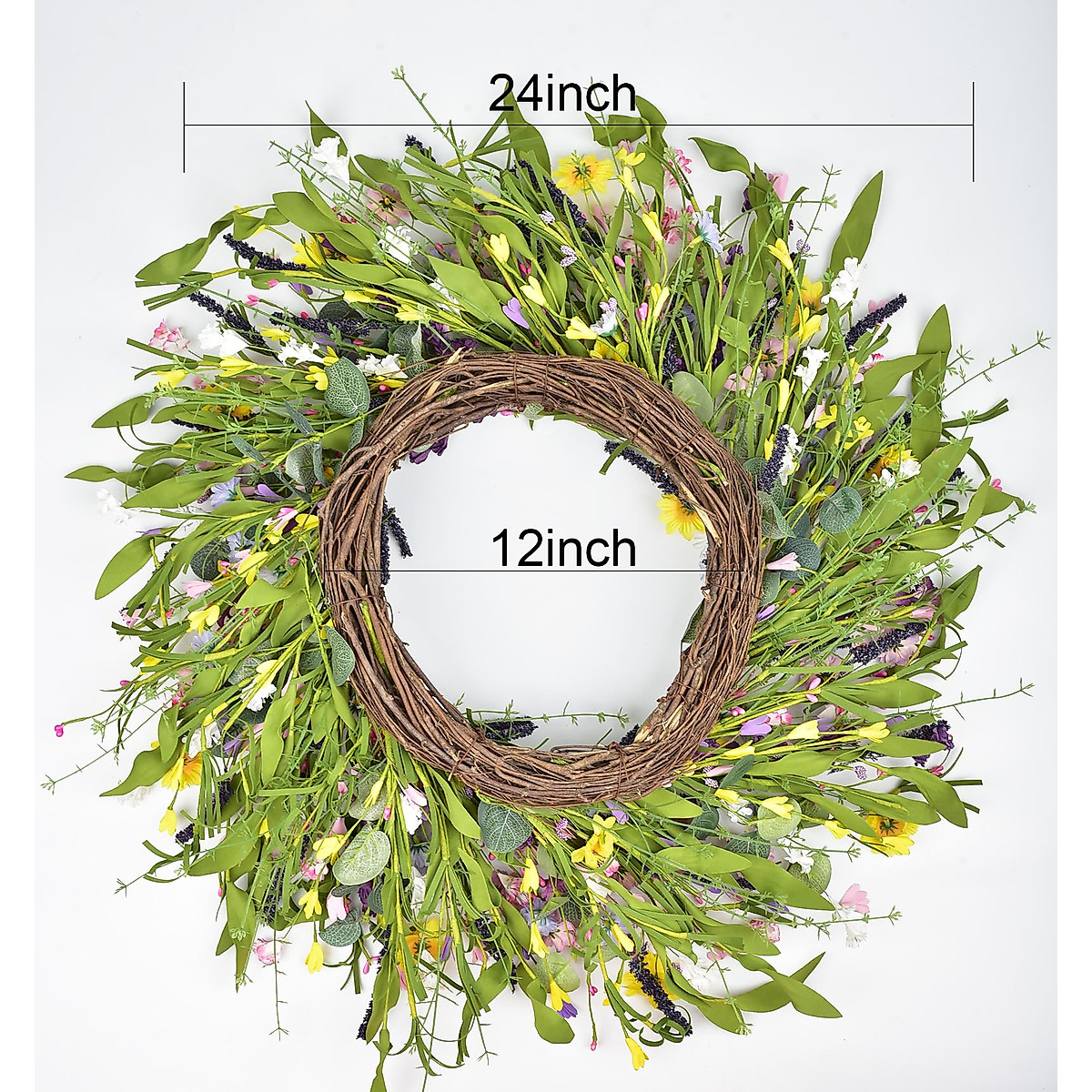 24Inch Artificial Daisy Flower Wreath -Spring Floral Wreath Fake Flower Wreath Spring/Summer Wreath for Front Door Home Decor