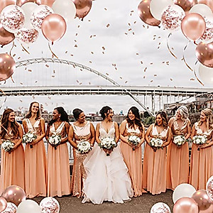 Rose Gold Confetti Balloons, 50 Pack Rose Gold White Balloons and Rose Gold Metallic Balloons for Birthday Wedding Engagement Bachelor Bridal Shower Party Decorations